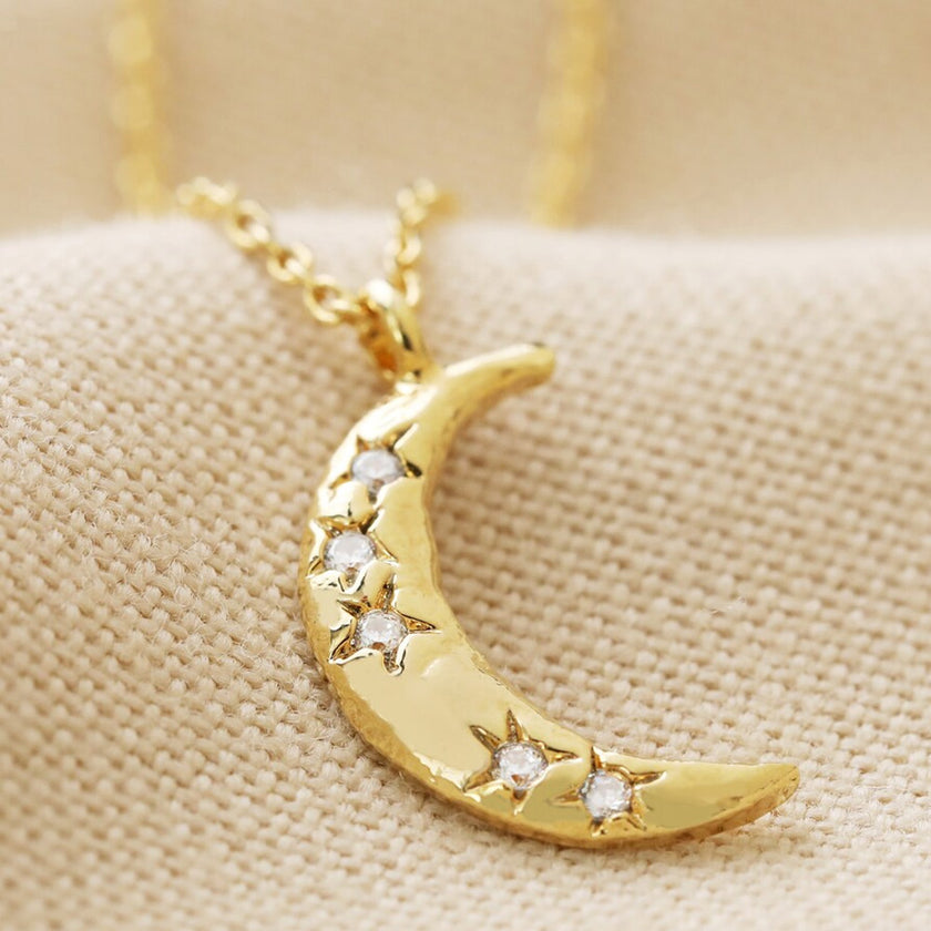 Gold Crystal Crescent Moon Necklace | Moon Gifts | Jewellery – Royal ...