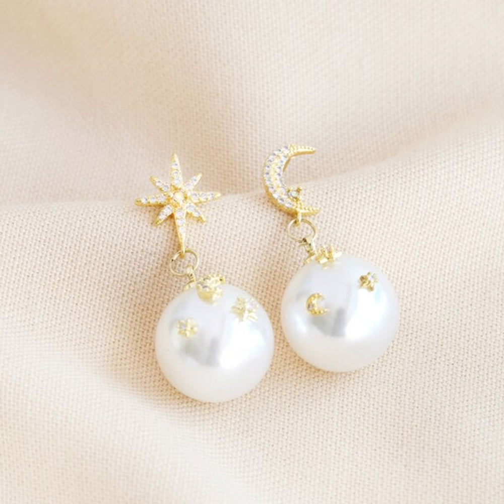 Crystal Star and Moon Pearl Drop Earrings | Moon Gifts | Jewellery ...