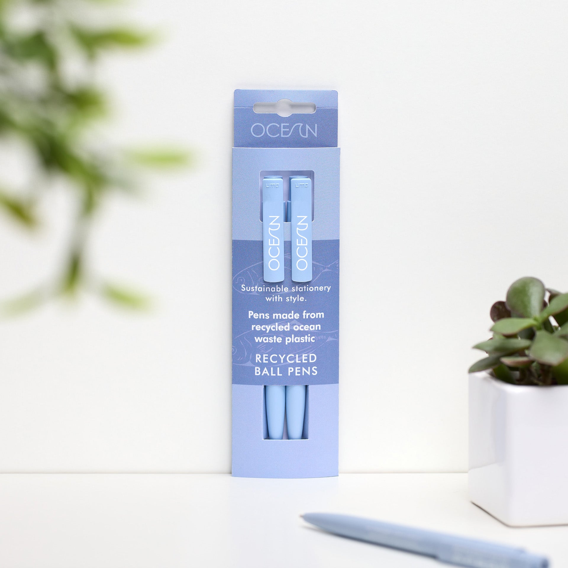 Set of 2 Recycled Ocean Waste Plastic Sustainable Pens in Blue or Green ...