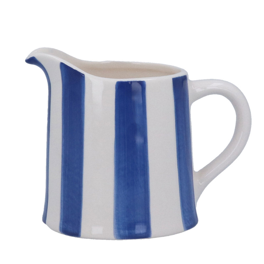 Navy and White Nautical Striped Coastal Style Stoneware Milk Jug ...