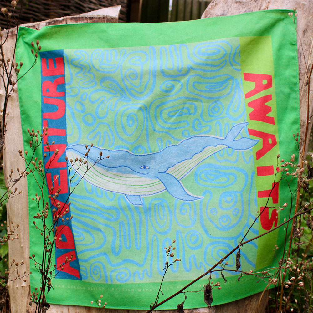 100% Organic Cotton Whale Design Bandana. Head Scarf. Fashion Accessory ...