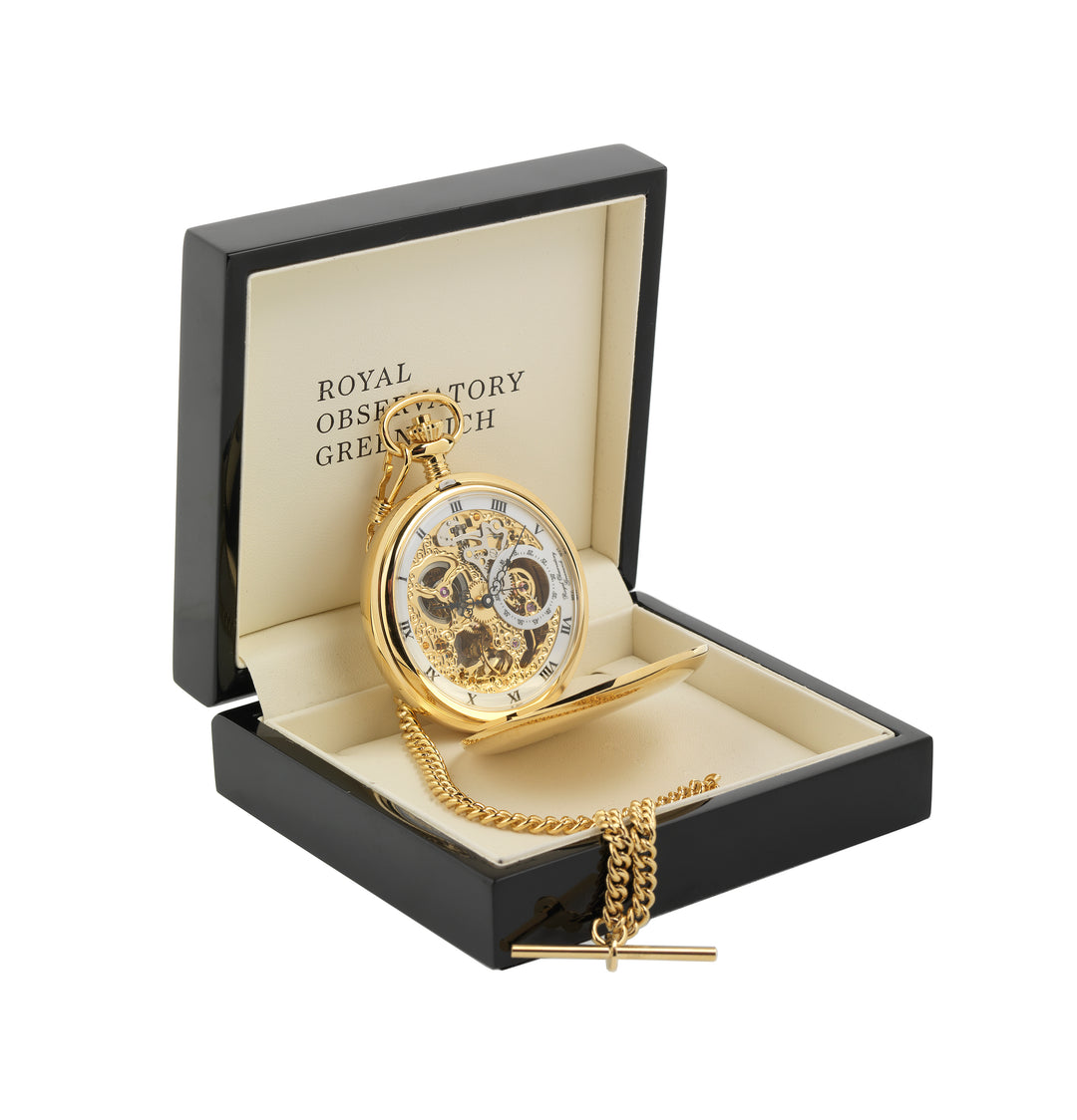 Royal Observatory Greenwich Gold Double Hunter Full Skeleton Pocket ...